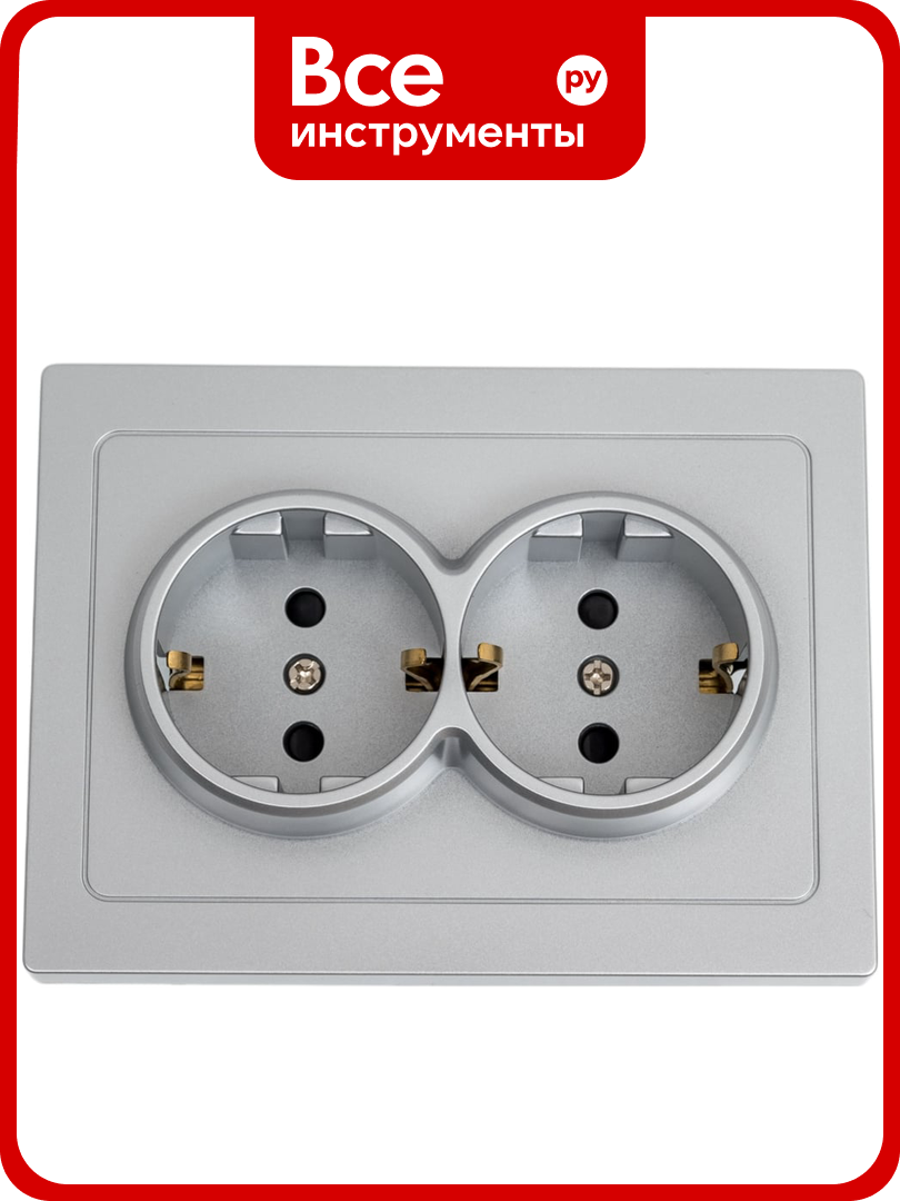 Розетка TOKOV ELECTRIC 2-местная СП Pixel 16А IP20 с заземлением, защитные шторки, в сборе алюминий