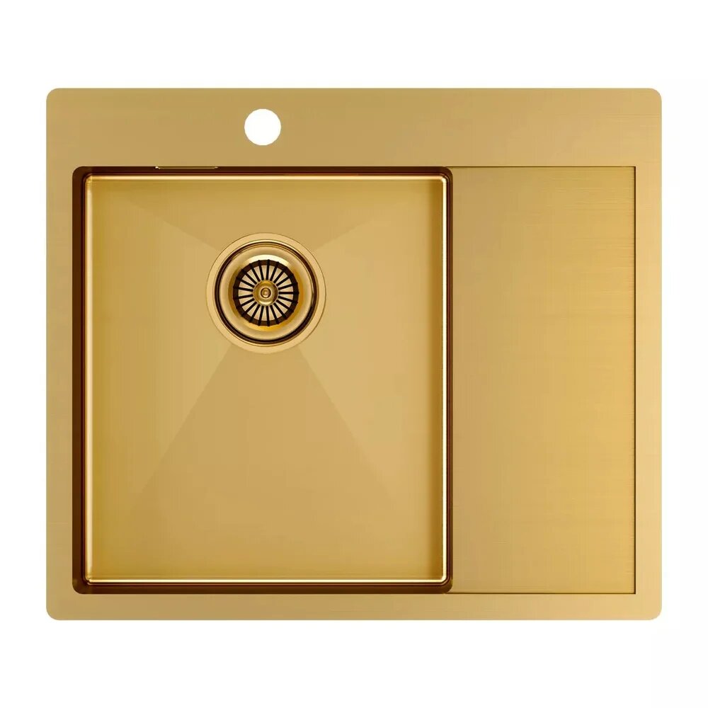 Мойка кухонная Paulmark Kroner PM225951-BGL металлическая, 59x51, прямоугольная, мойка для кухни, с крылом, золотая