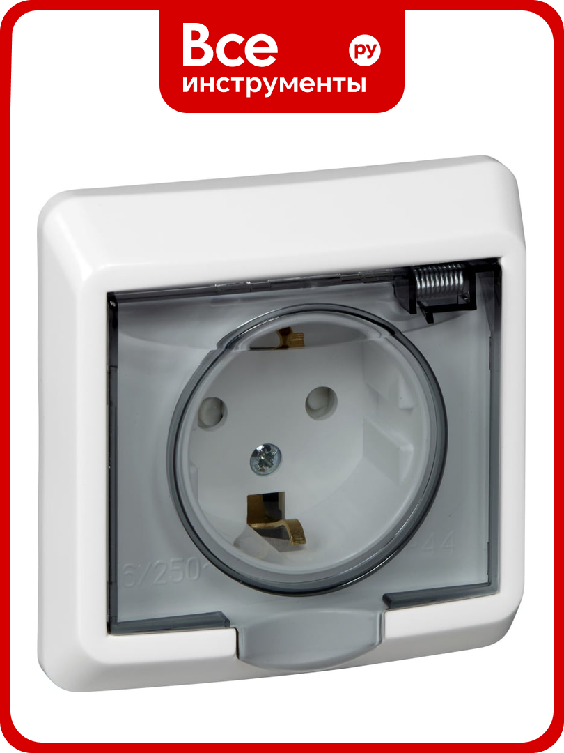 Розетка, Systeme, Systeme Electric 1-м СП Этюд IP44 с заземлением, защитные шторки, белая SchE PC16-044B, белый, (ранее