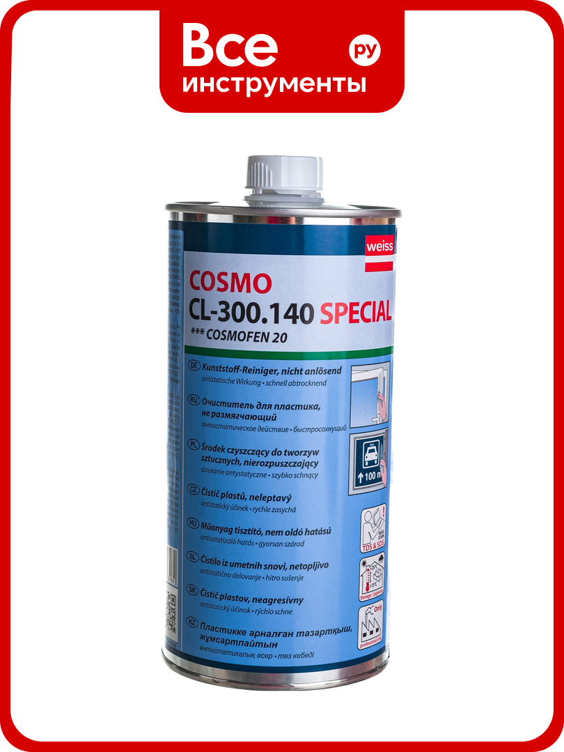 Очиститель нерастворяющий COSMO для ПВХ 20 1 л CL-300.140_R, для очистки профилей жёсткого пвх полиуретана покрытых