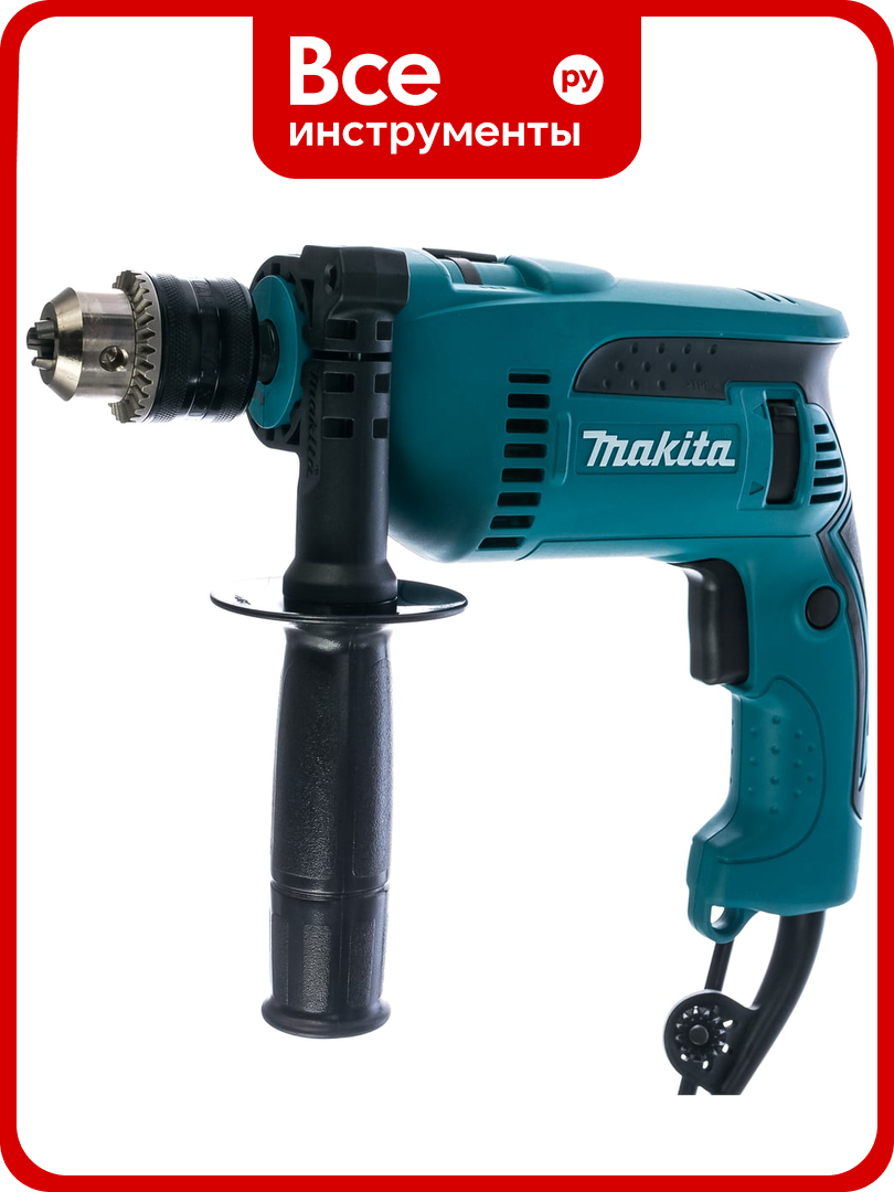 Ударная дрель Makita HP1640 профессиональная, щеточный двигатель, реверсивный ключевой