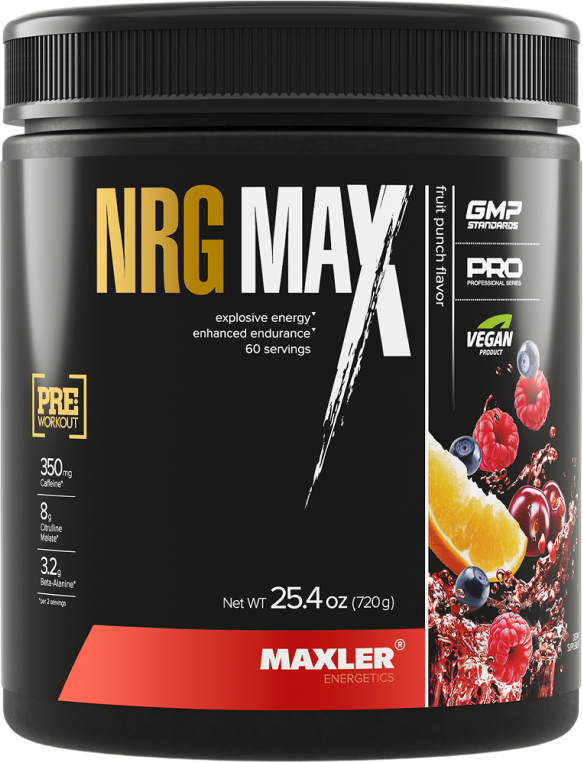 MAXLER Премиум энергетик с витаминами и комплексами "Фруктовый пунш" NRG MAX Blue Raspberry Fruit Punch 200ml