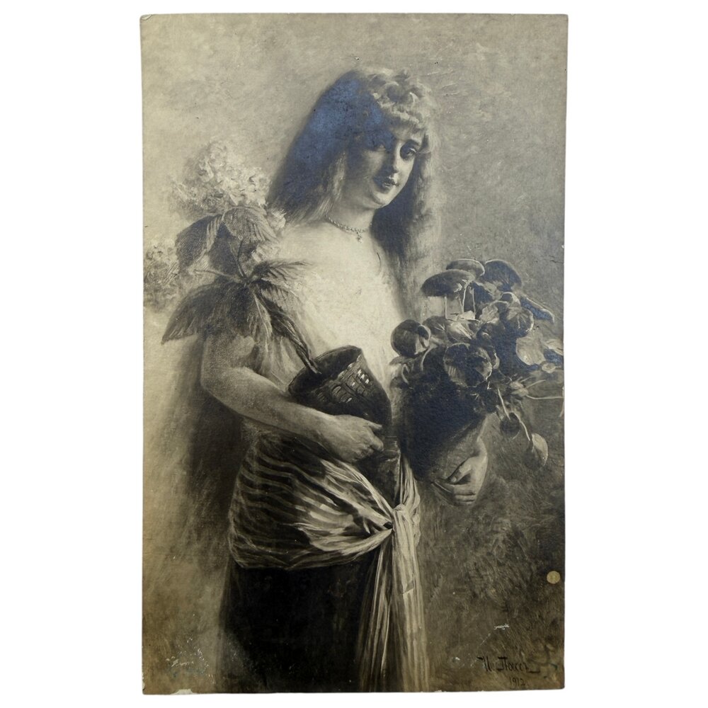 Почтовая открытка "Цветочница" 1900-1917 гг. Российская Империя