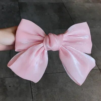 Новая мода красивая ткань мечтательный шелк Блестящий Сладкий сплошной цвет большой бант заколки-пряжки для волос женские Девушки аксессуары для волос головной убор