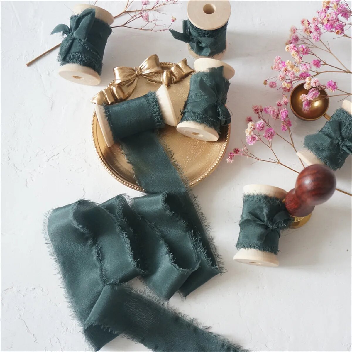 Шелковая лента Taffeta Woodenspools Ins style 2 м Синий, Dark Green, 25mmX2mts