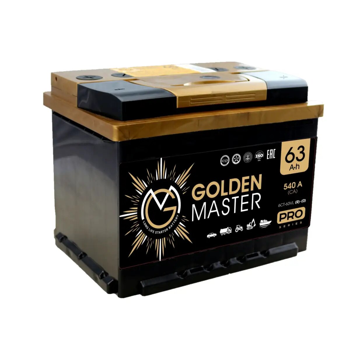 Аккумулятор автомобильный GOLDEN MASTER Pro 6СТ-63 (R)-(0) 540A