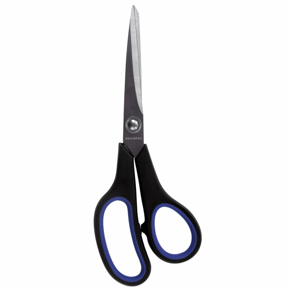 Ножницы BRAUBERG "Soft Grip", 216 мм, черно-синие, резиновые вставки, 3-х сторонняя заточка, 230763, 230763