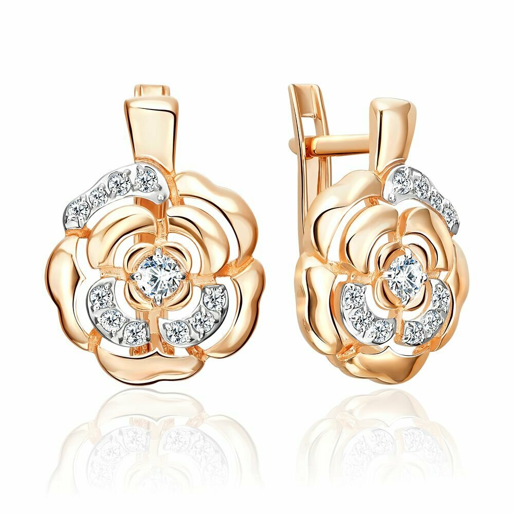 Серьги, красное золото, 585 проба, фианит