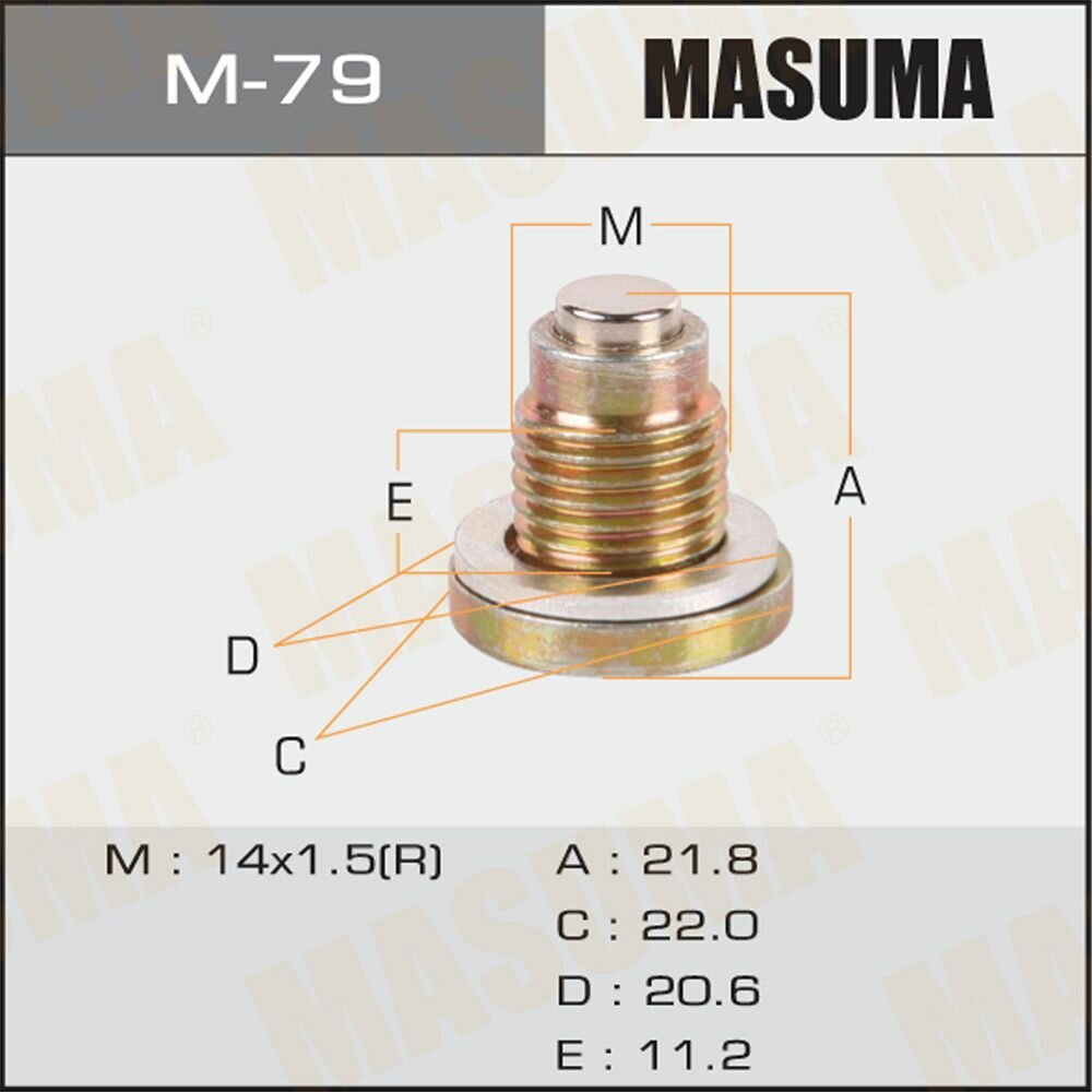 Болт маслосливной A T С магнитом с шайбой Mazda 14x1.5mm MASUMA M-79