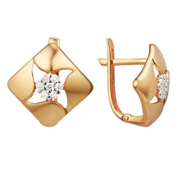 Серьги, красное золото, 585 проба, фианит