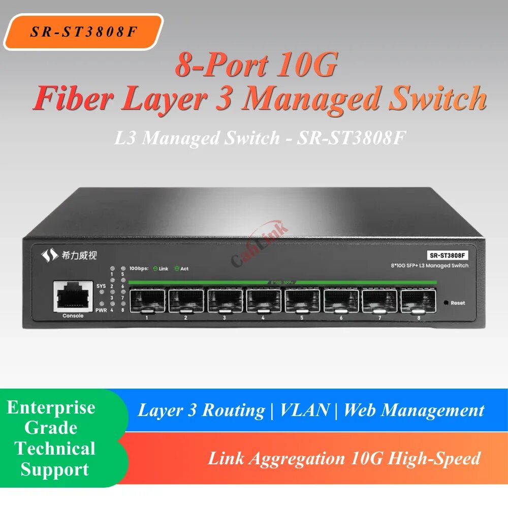 CAILI Sirivision Fiber Switch L3 8 портов 10G SFP+ EU Plug