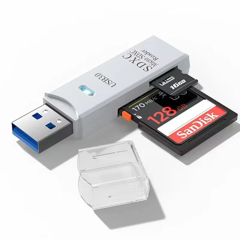 USB-кардридер 2-в-1 для SD/TF карт Белый, white — фото 1