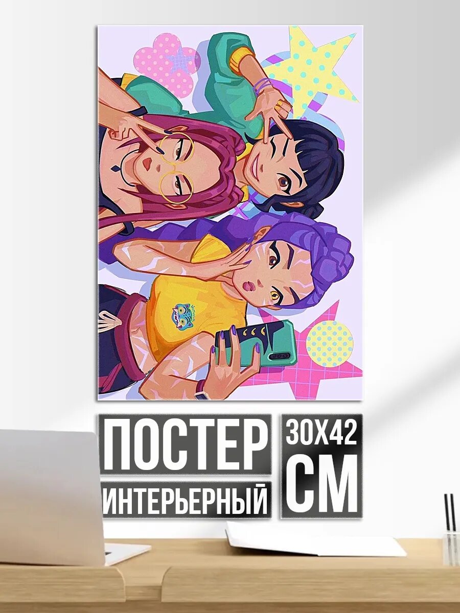 Плакат постер Три подруги делают селфи