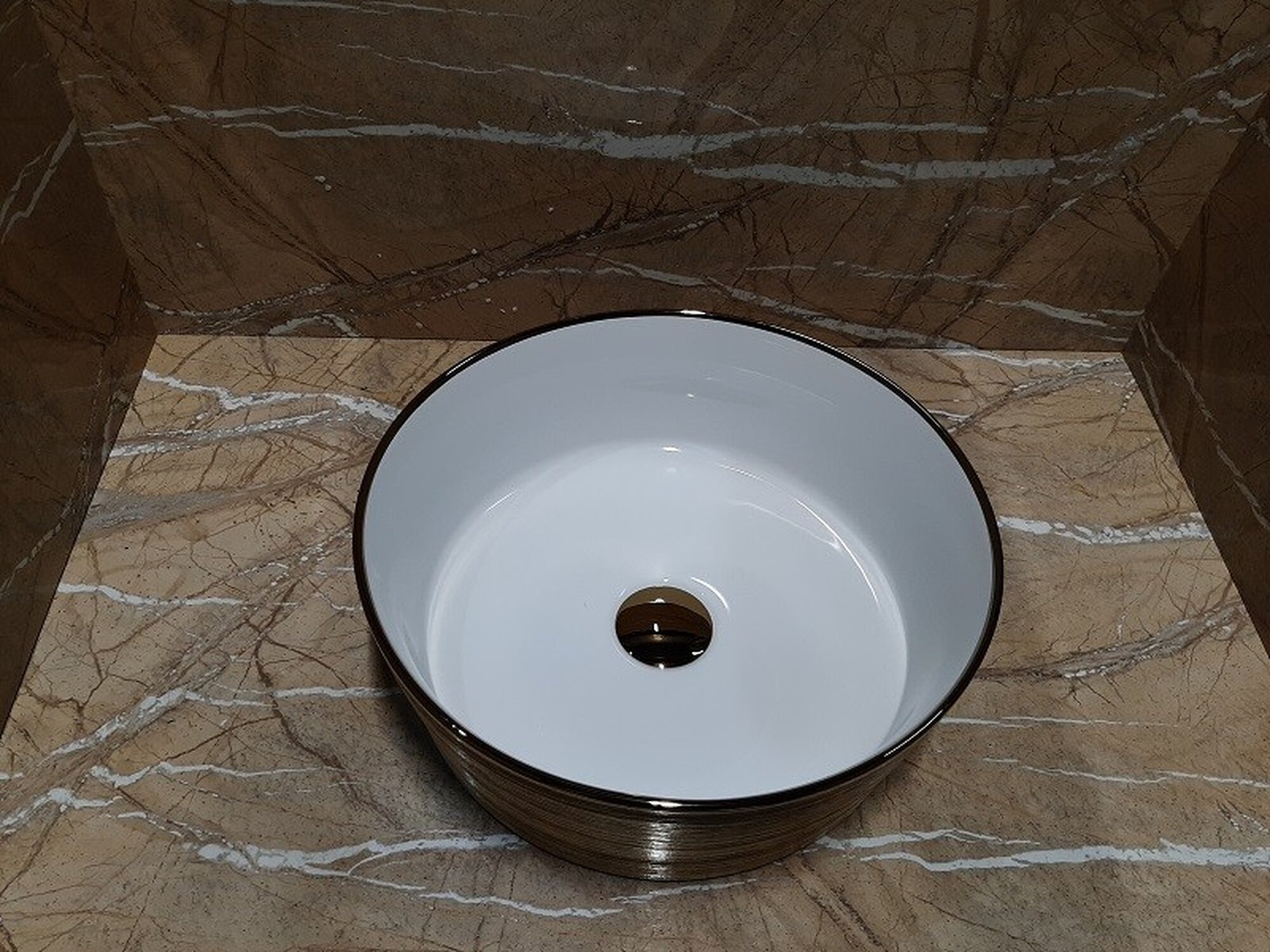 Раковина CeramaLux C1055, 14х36.5х36.5 см, накладная, круглая, фаянс, белый/золотистый