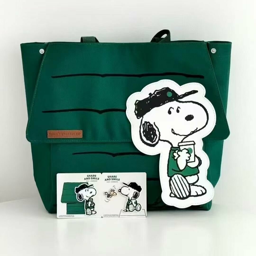 Новая вместительная сумка-тоут/сумка через плечо/холщовая сумка Starbucks Snoopy 2026 года.