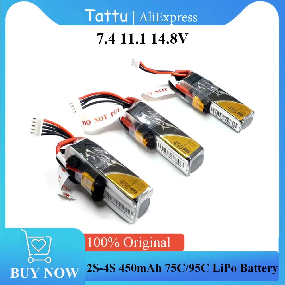 Аккумулятор Tattu 2S-4S 450 мАч 75C/95C 7.4/11.1/14.8В XT30 для квадрокоптеров 3S 450mAh 75C
