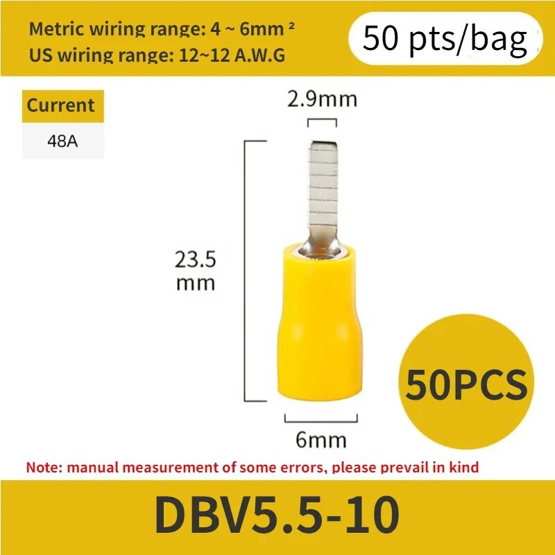 Изолированные клеммы-лезвия DBV1.25-10 DBV5.5-10 50PCS