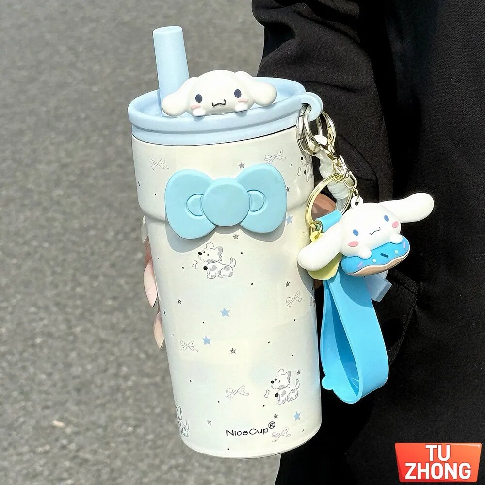 Hello Kitty трубочкой, кружка-кофейник из стали 316, объем 500 мл с брелоком