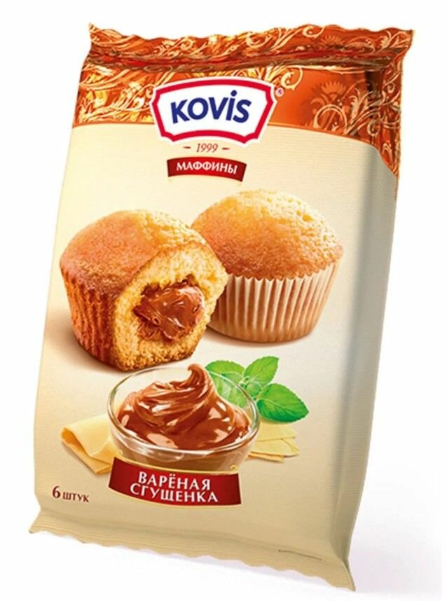 Kovis Мини-маффины с кремом вар. Сгущенка, 200 гр, 1 уп