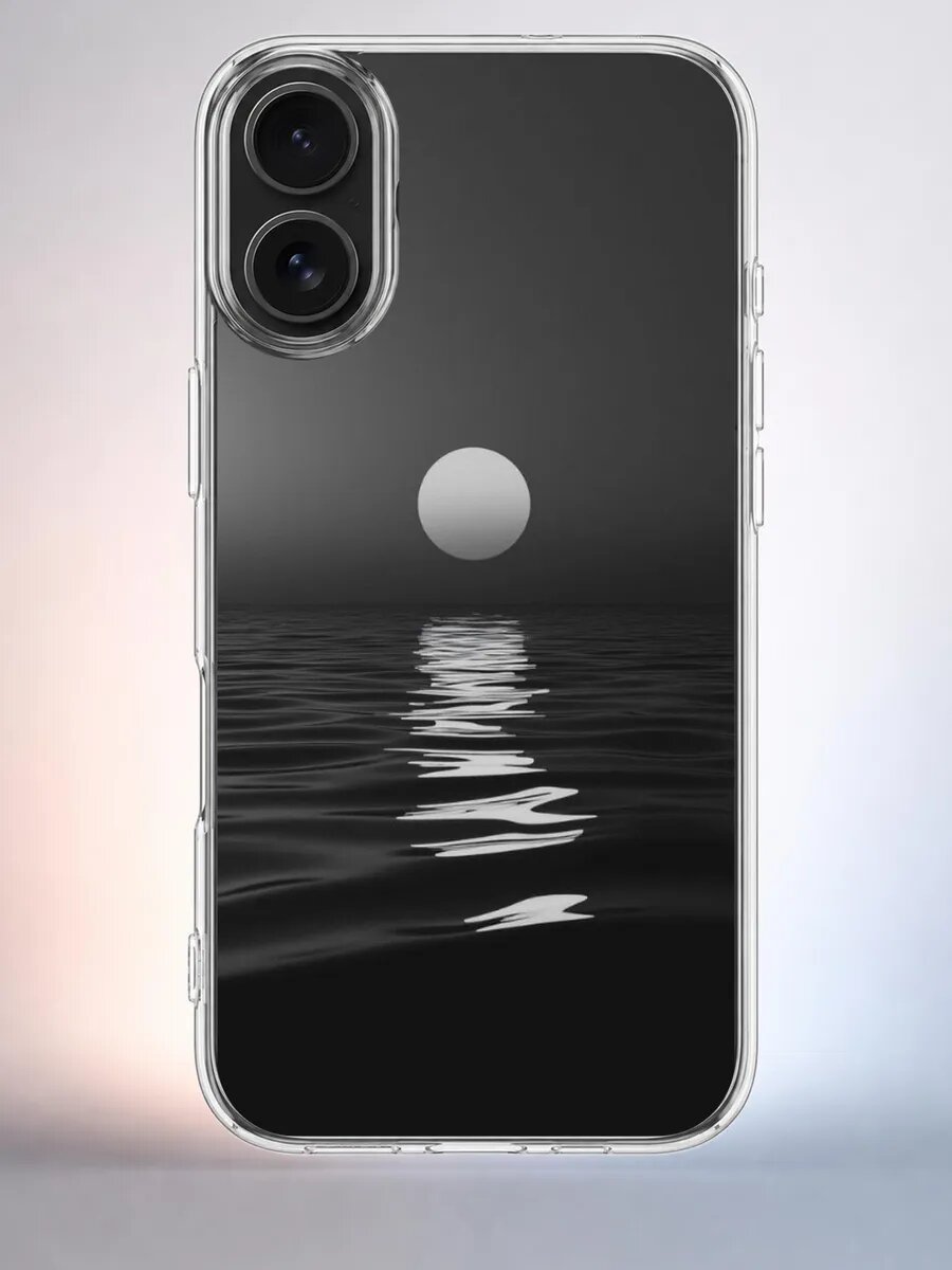 Чехол iPhone 16 луна над океаном силиконовый прозрачный