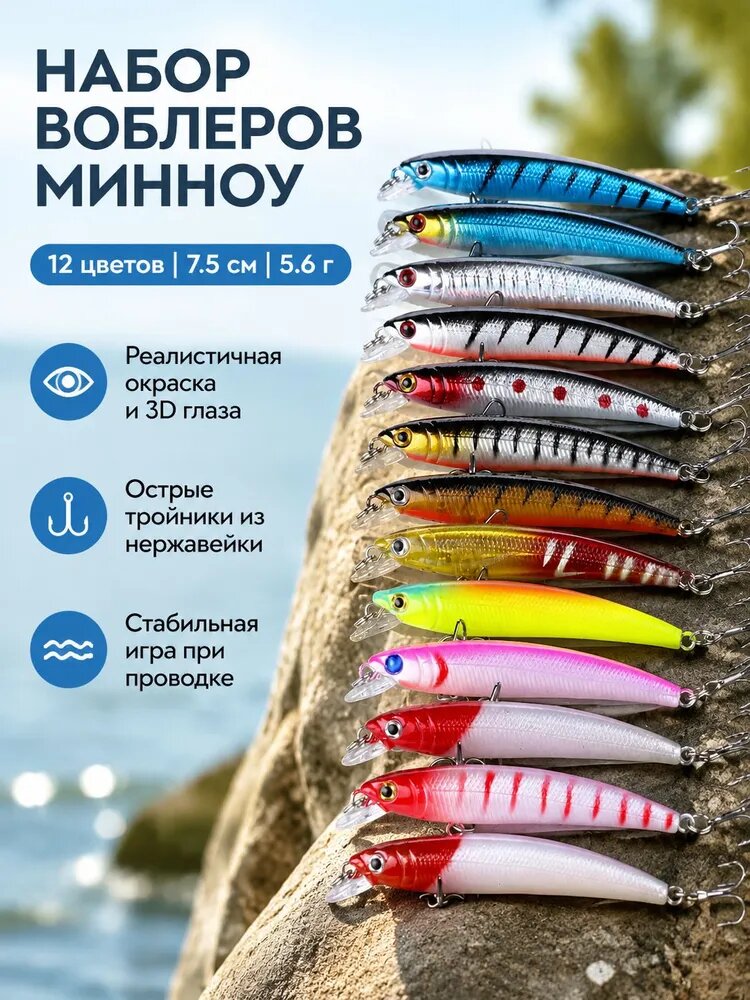 Набор воблеров и попперов для ловли щуки и окуня, приманки для рыбалки с прочным корпусом, яркими цветами, реалистичной игрой и острыми крючками, для спиннинга на природе