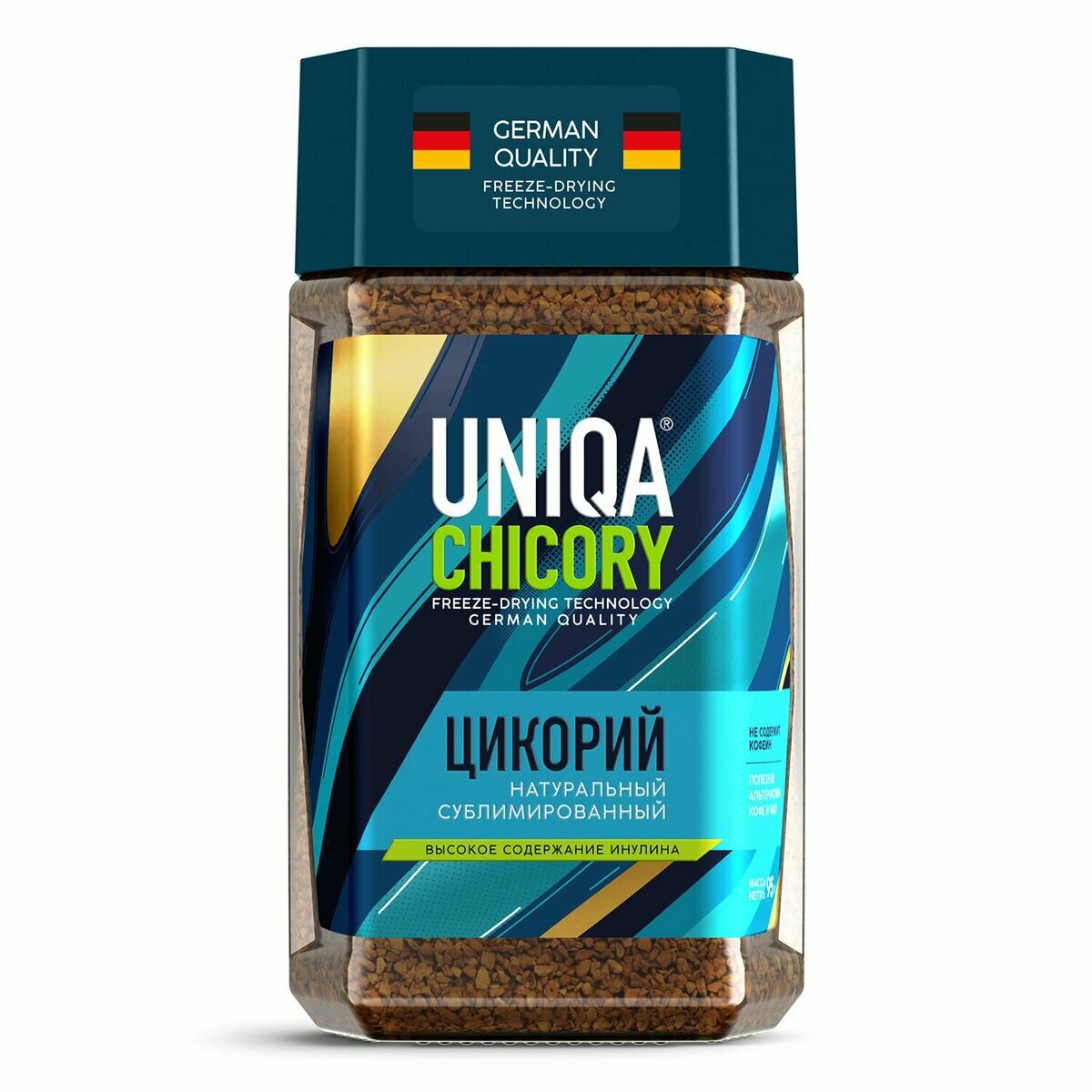 Цикорий UNIQA сублимированный 95г, стеклянная банка, 8 уп.
