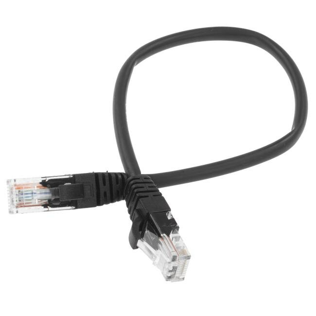 Патч-корд REXANT u/utp, cat 5e, rj45-rj45, 26awg, lszh, черный, 0,3м 02-0102-03 — фото 1