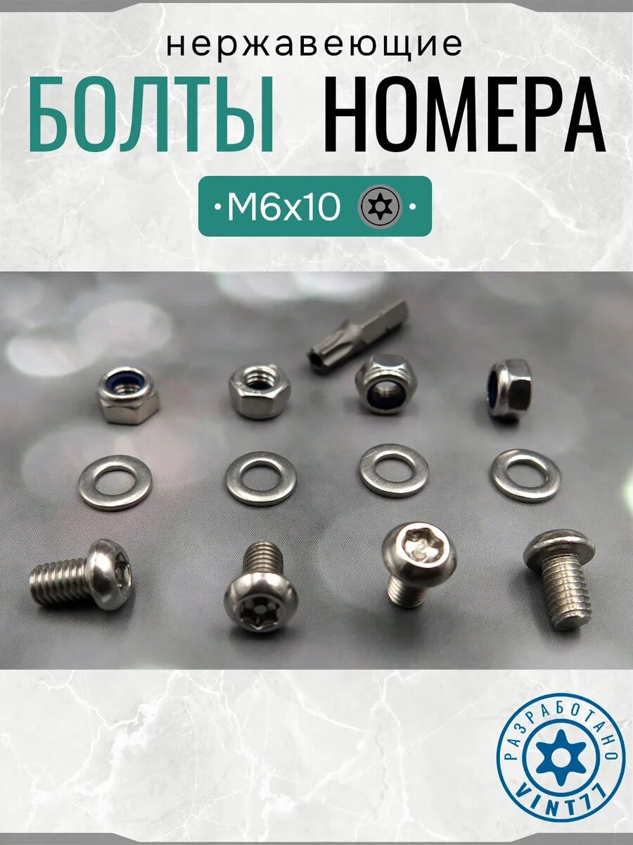 Болты для номерных знаков авто нержавеющие М6 TORX