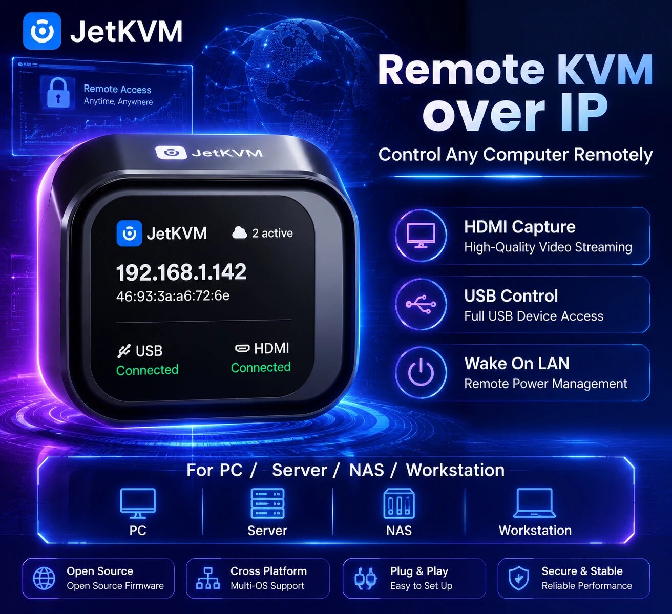 SZBOX JetKVM TF POE Open Source IP KVM JetKVM POE DC — фото 1