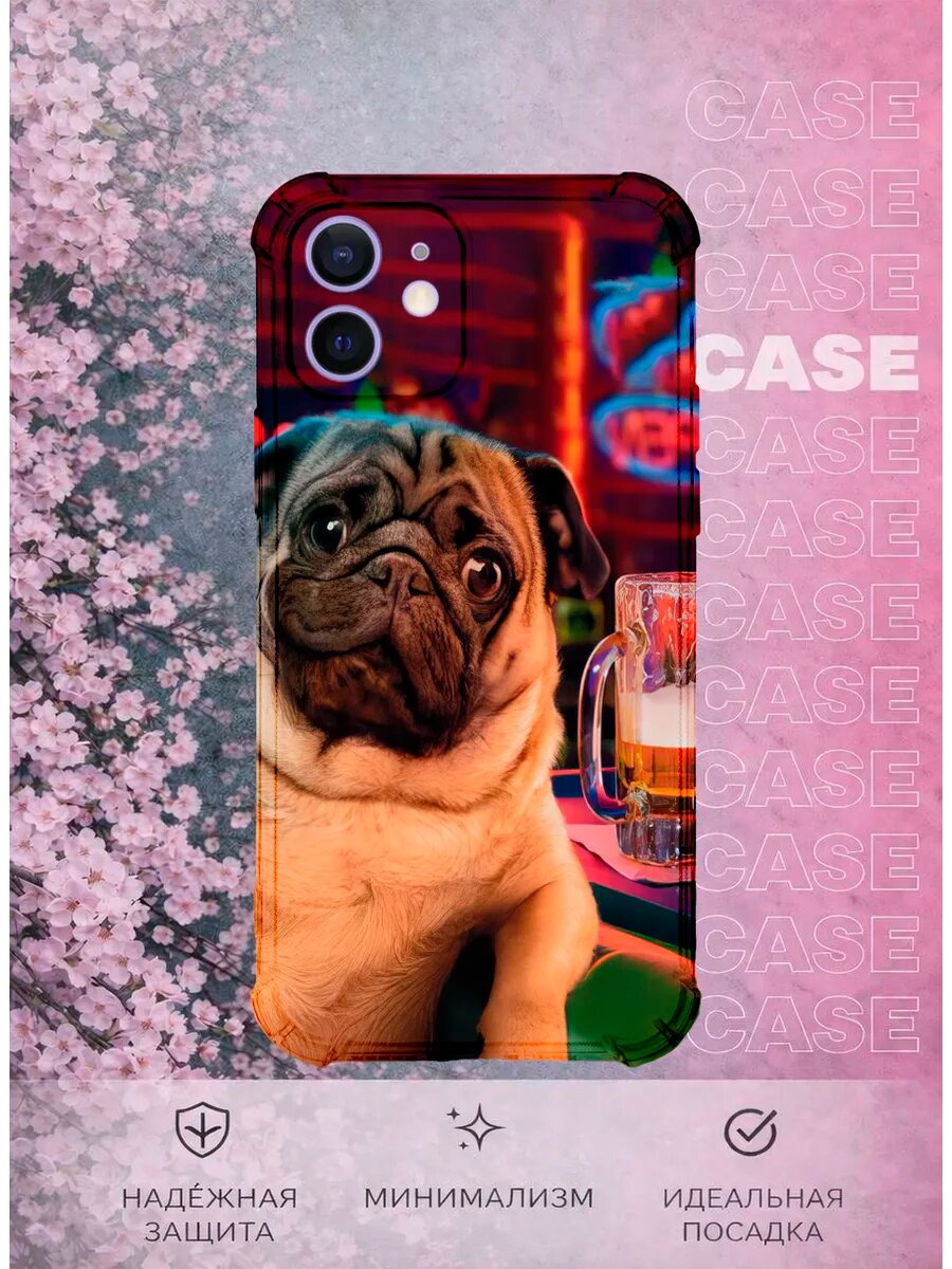 Чехол на iPhone 12 Mini с принтом Смешной мопс