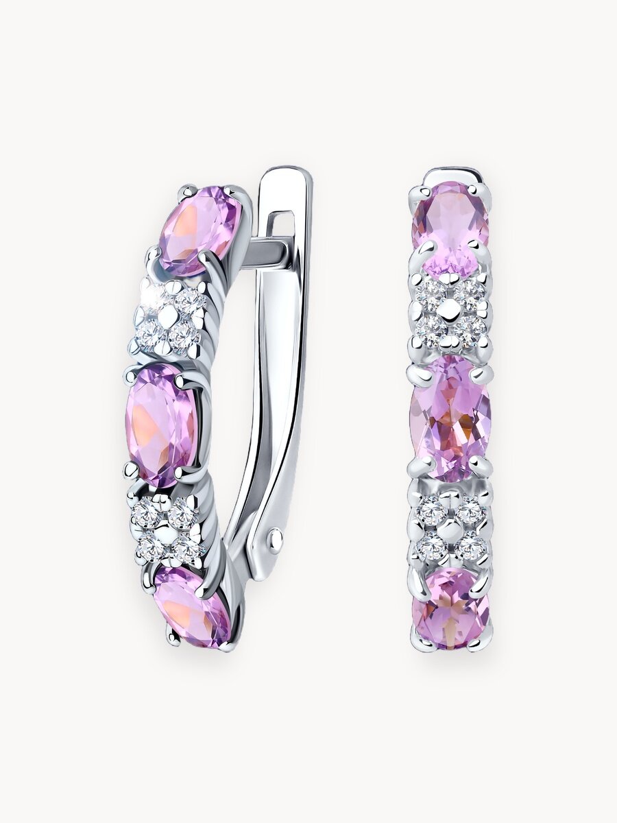 Серьги, серебро, 925 проба, родирование, аметист