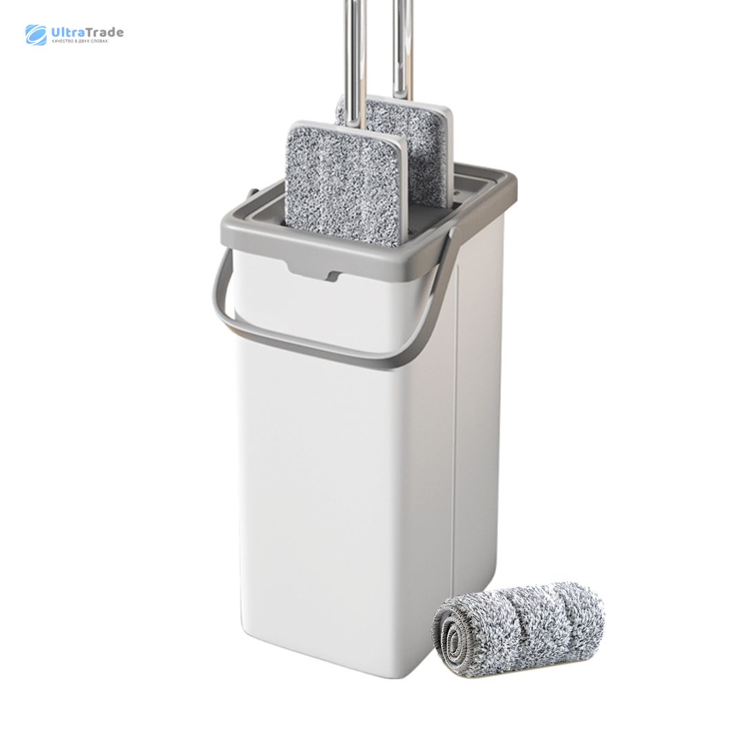 Швабра и ведро c системой очистки Mayflower Square Bucket Flat Double Scratch Mop Set + 1 насадка для швабры (WYH-PB99)