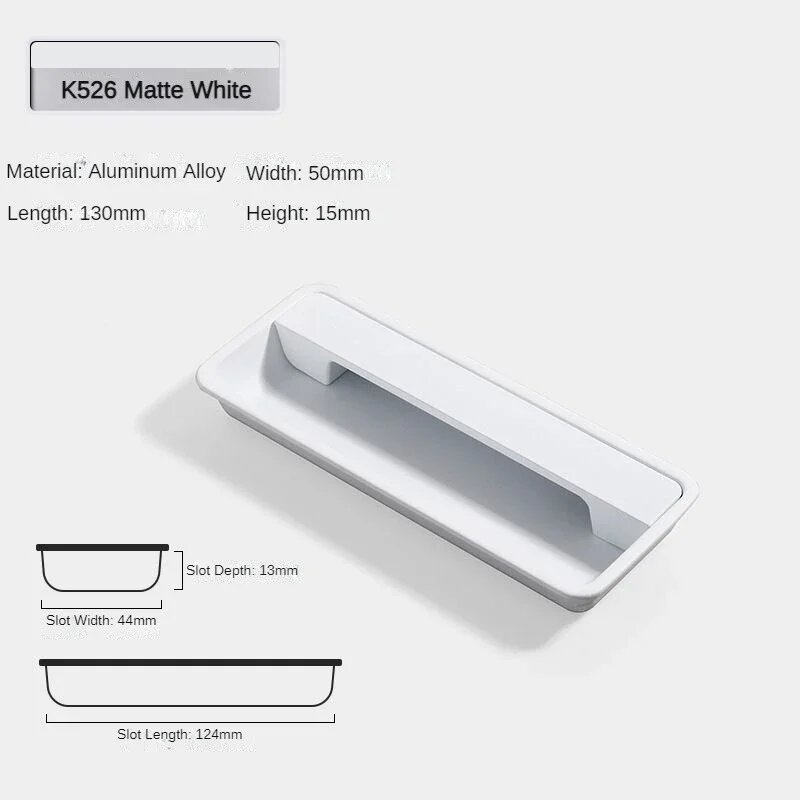 Скрытые ручки для дверей из алюминия Matte White 130mm