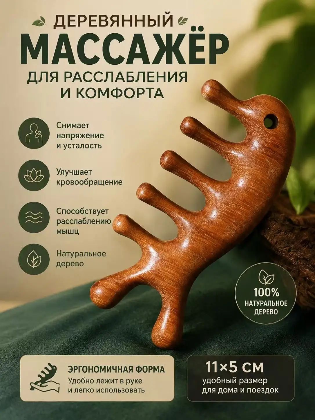 Гребень массажная многофункциональная расческа гуаша из сандалового дерева