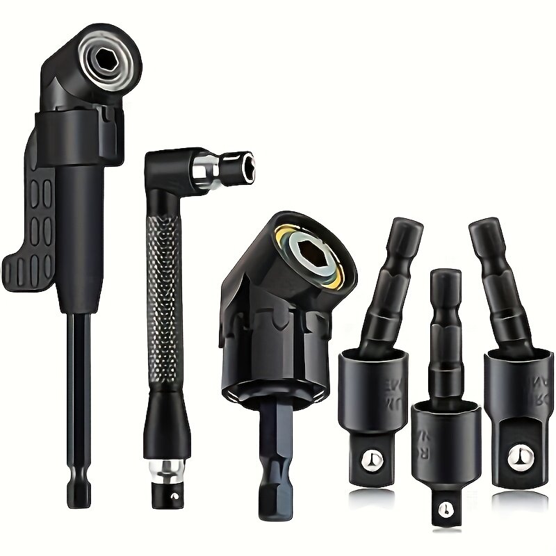 Набор из 6 угловых адаптеров для дрели с поворотными насадками 1/4", 3/8", 1/2", шестигранными рукоятками под углом 105° и конусным переходником под 90°