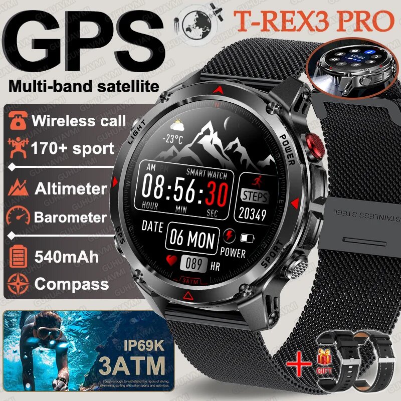 T-Rex3 PRO GPS Smart Watch, черный ремешок Mesh 2A