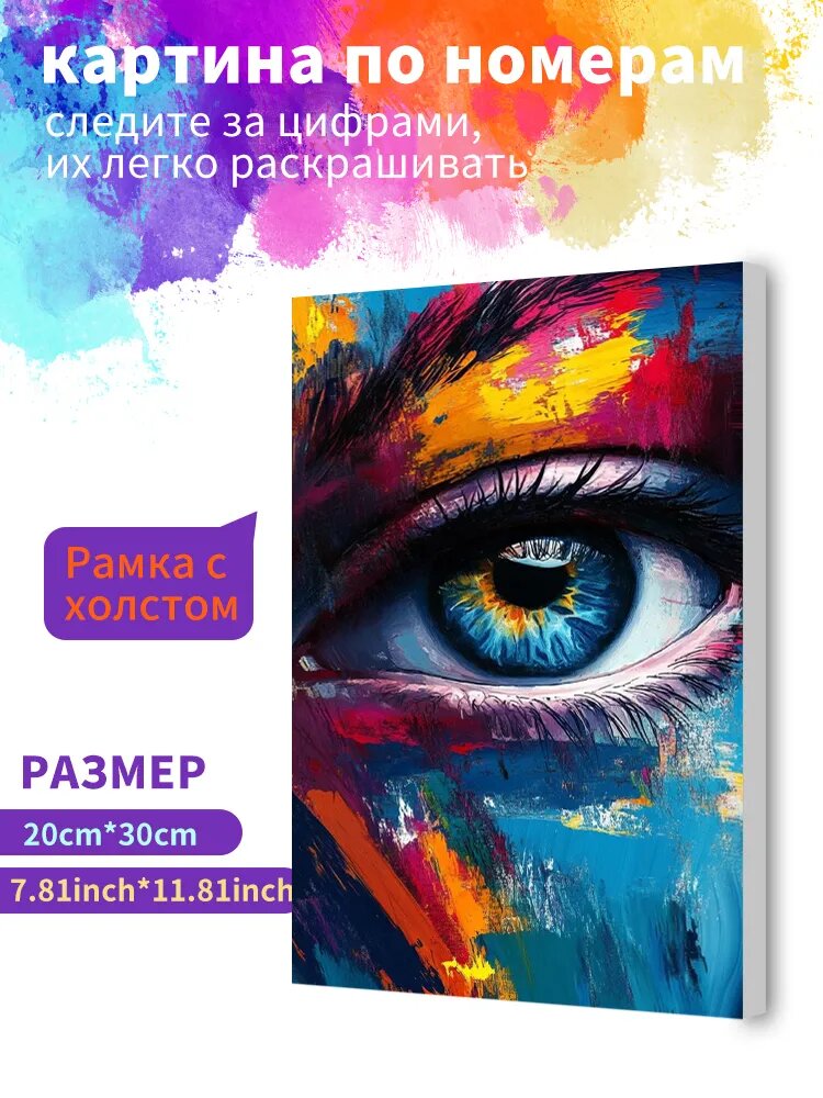 Картина по номерам на холсте с подрамником 20х30 "Абстрактная картина маслом "глаза" / набор для творчества
