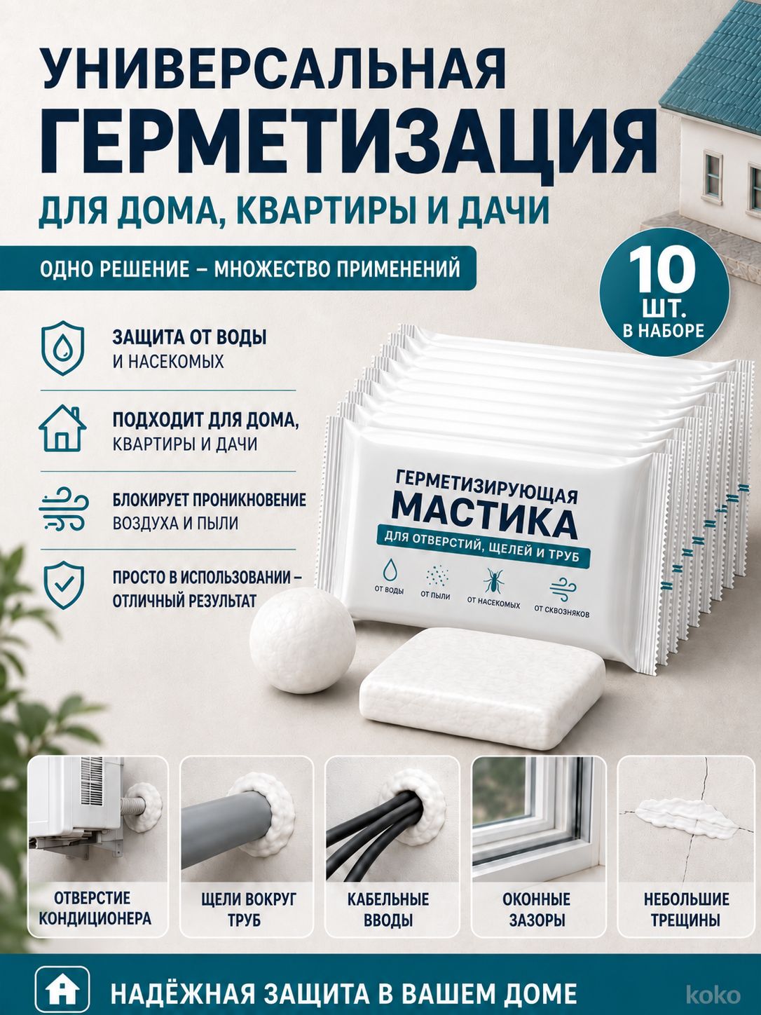 Герметик замазка для щелей 10 шт. универсальный водонепроницаемый уплотнитель для труб, окон, стен и отверстий