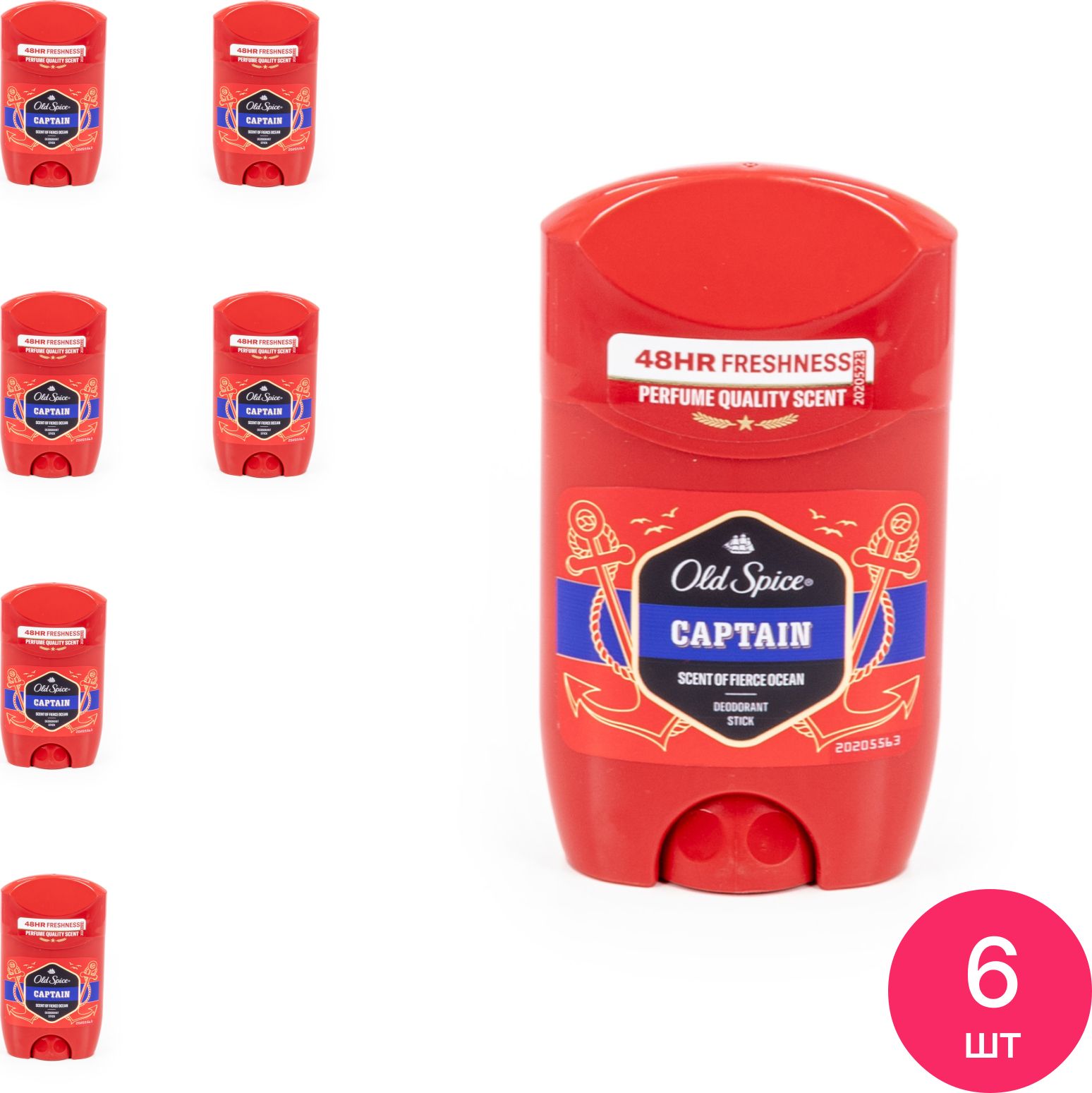 Old Spice / Олд Спайс Captain Дезодорант мужской стик без солей алюминия, 50мл / защита от пота (комплект из 6 шт)