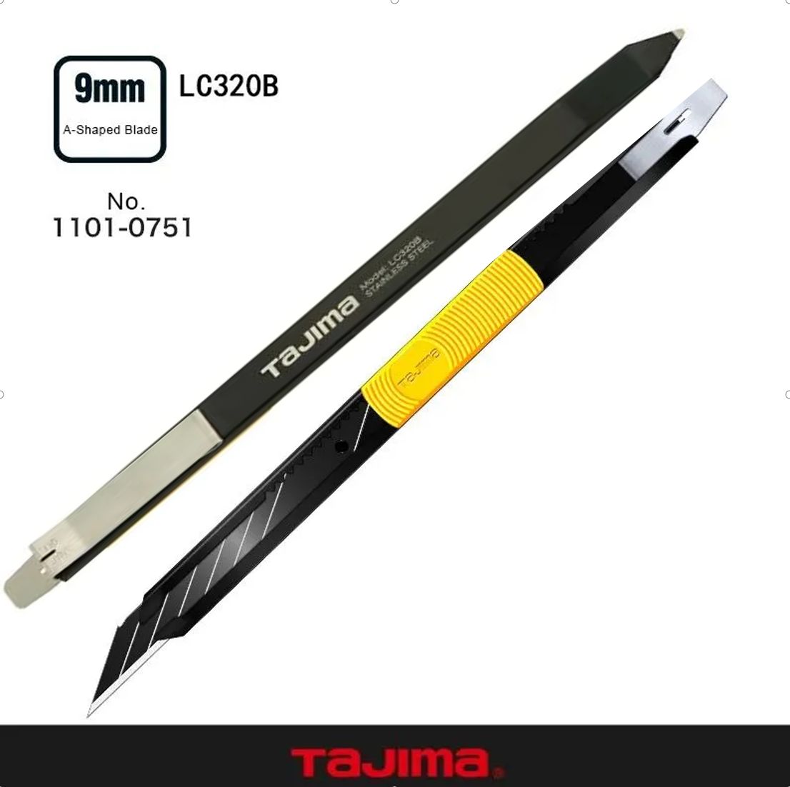 Канцелярский строительный нож TAJIMA LC320B, фиксатор положения, универсальный резак для картона, пленки, обоев и ремонтных работ (1101-0751)