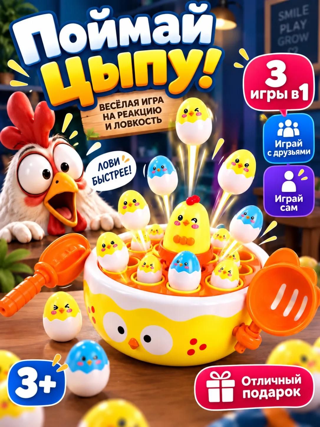 Настольные игры для детей от 3 лет; Поймай цыплят игра