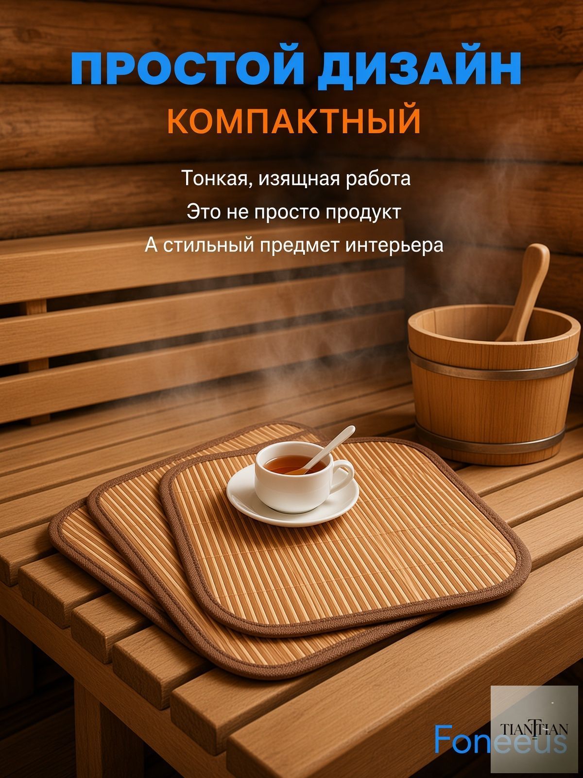 Коврик для бани и сауны складной, бамбуковая сидушка в парную: термостойкая подстилка , банные принадлежности и подарок для парилки