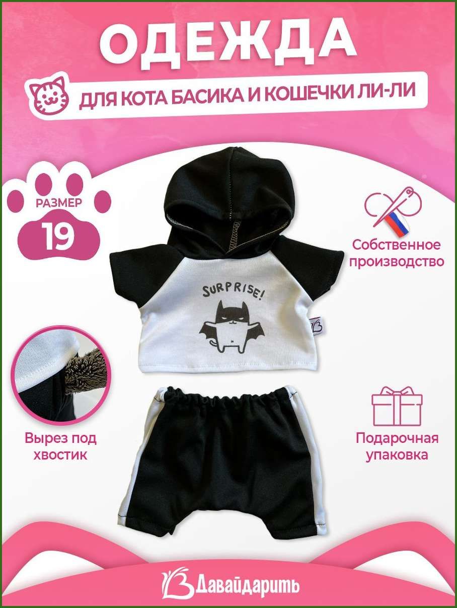 Костюм для кота Басика и кошечки Ли-Ли. Черные брючки и кофточка с капюшоном: Surprise. ДавайДарить! (Оддд) Одежда для Басика 19 см