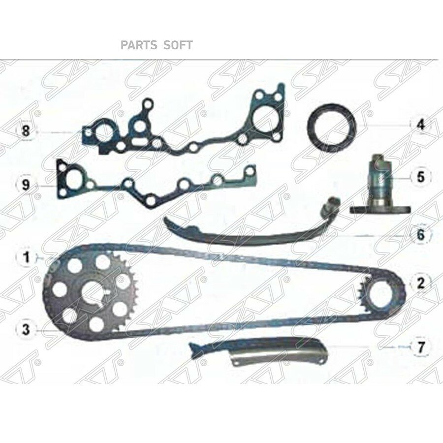 Комплект замены цепи ГРМ Toyota Estima 90-99 / Estima Emina 92-99 1RZ,1RZE,2RZ,2RZE от официального дистрибьютора, SAT, артикул TKTY302J