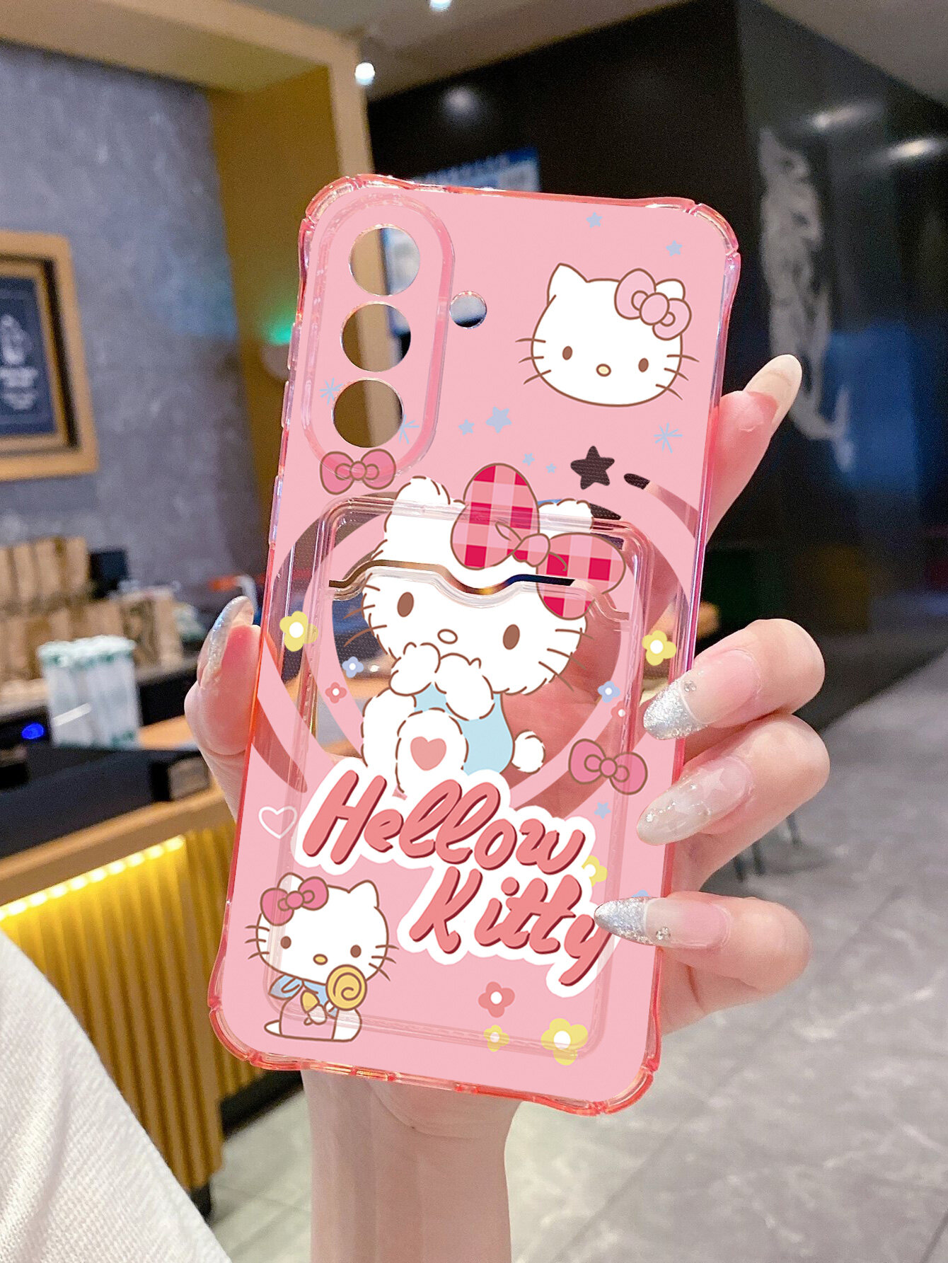 Чехол для Samsung Galaxy A36 5G(Самсунг A36 5G) с отделением для карт памяти, принтом Hello kitty и куроми, мягкий прозрачный чехол