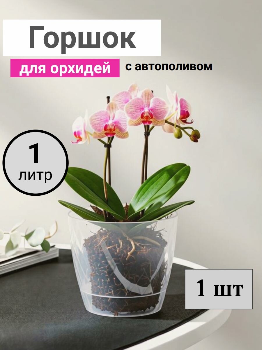 Горшок для орхидеи прозрачный 1 литр, 1 шт