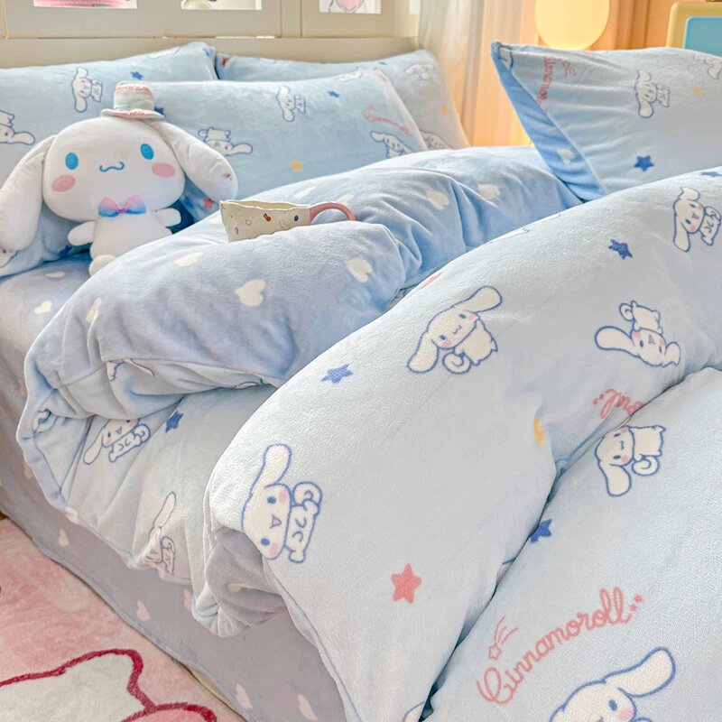 Комплект постельного белья Hello Kitty из утолщенного молочного вельвета, четыре предмета, зимний комплект из