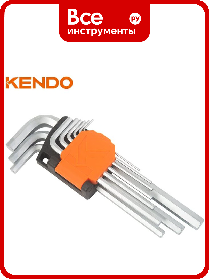 Набор имбусовых ключей KENDO 9 шт. 20731 из прочного CrV с антикоррозийным покрытием, G‑образный HEX тип
