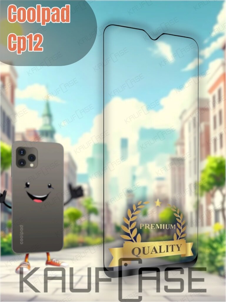 Стекло KaufCase повышенной прочности для Coolpad CP12 (6.52"), черная рамка. На экран