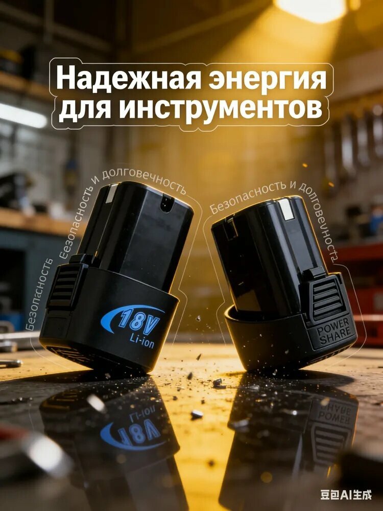 Батарея li-ion 18V 6000mAh для шуруповерта: многоуровневая защита, высокая емкость, универсальная совместимость.
